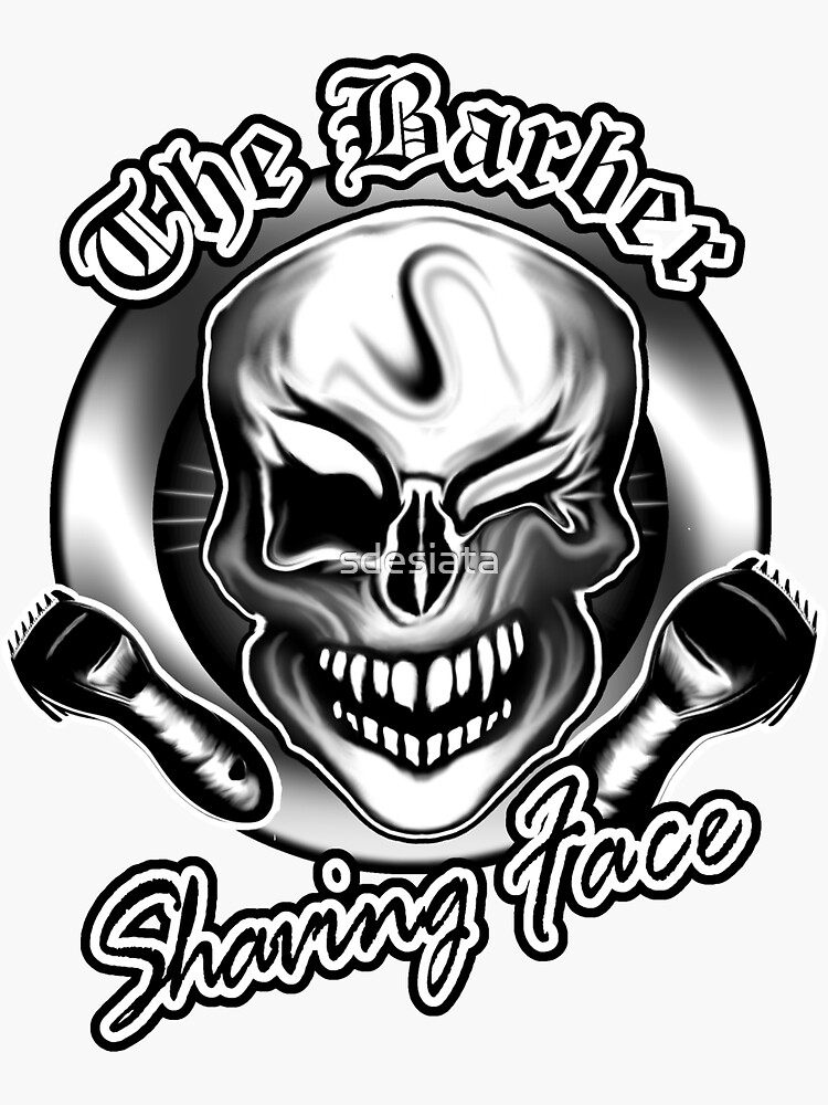 "Barber Skull 3: Shaving Face" Sticker for Sale by sdesiata | Redbubble