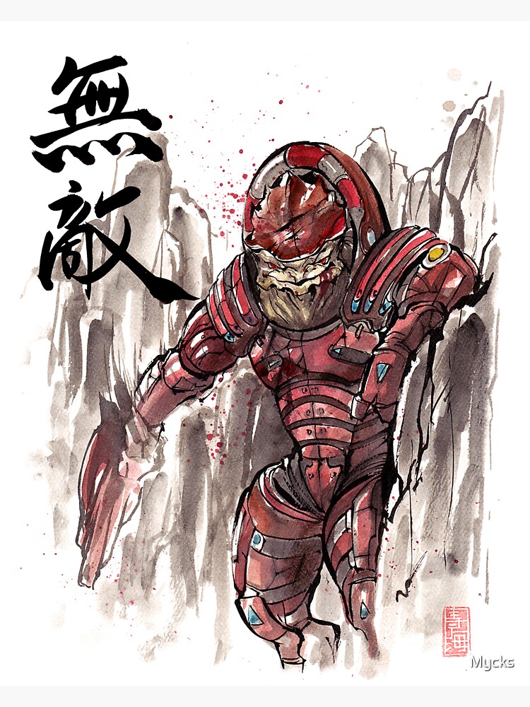 "Mass Effect Urdnot Wrex Sumie style" Sticker for Sale by Mycks | Redbubble