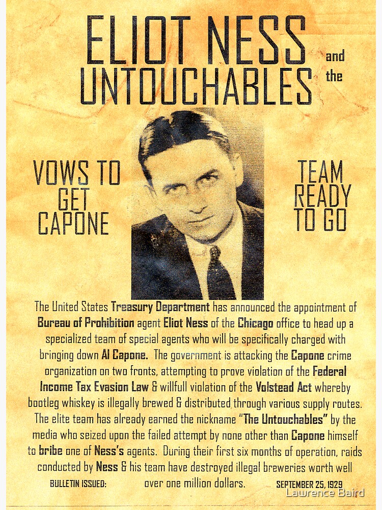 "Elliot Ness " Sticker for Sale by lawrencebaird | Redbubble