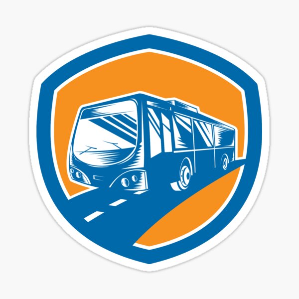 "Tourist Coach Shuttle Bus Shield Woodcut" Sticker for Sale by ...
