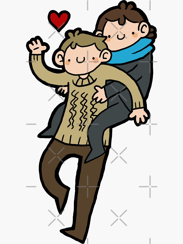 "Sherlock & John- Piggyback" Sticker for Sale by geothebio | Redbubble
