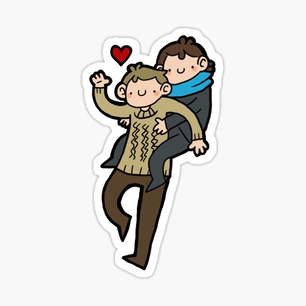"Sherlock & John- Piggyback" Sticker for Sale by geothebio | Redbubble