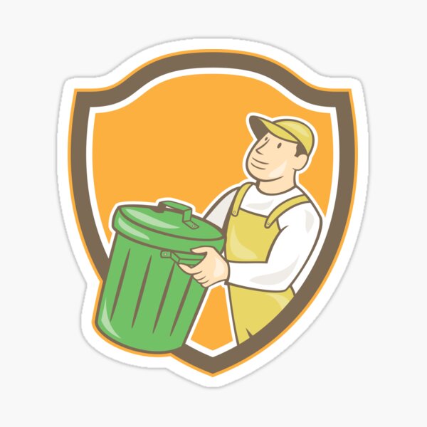 "Garbage Collector Carrying Bin Shield Cartoon" Sticker for Sale by ...