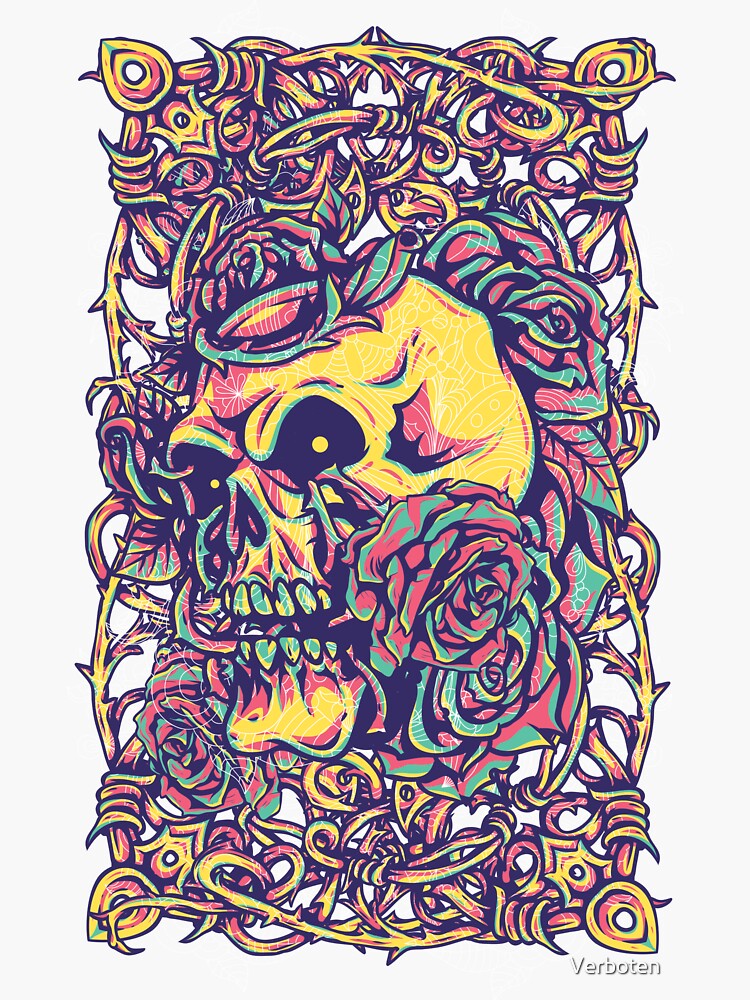"Wired Skull" Sticker by Verboten | Redbubble