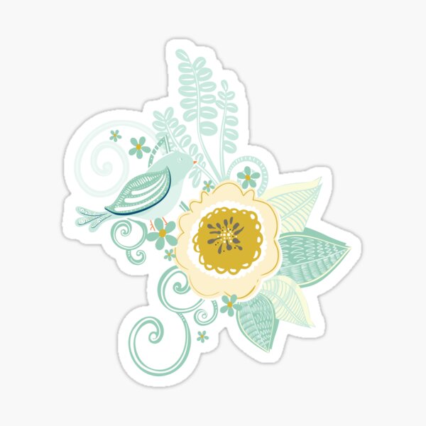 "Mint Bird Floral" Sticker by pencreations | Redbubble