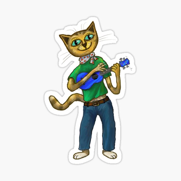 "Cat On A Uke - ukulele-playing cat" Sticker for Sale by tomclifton ...