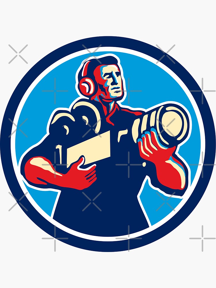 "Cameraman Cradling Vintage Camera Circle Retro" Sticker by patrimonio ...