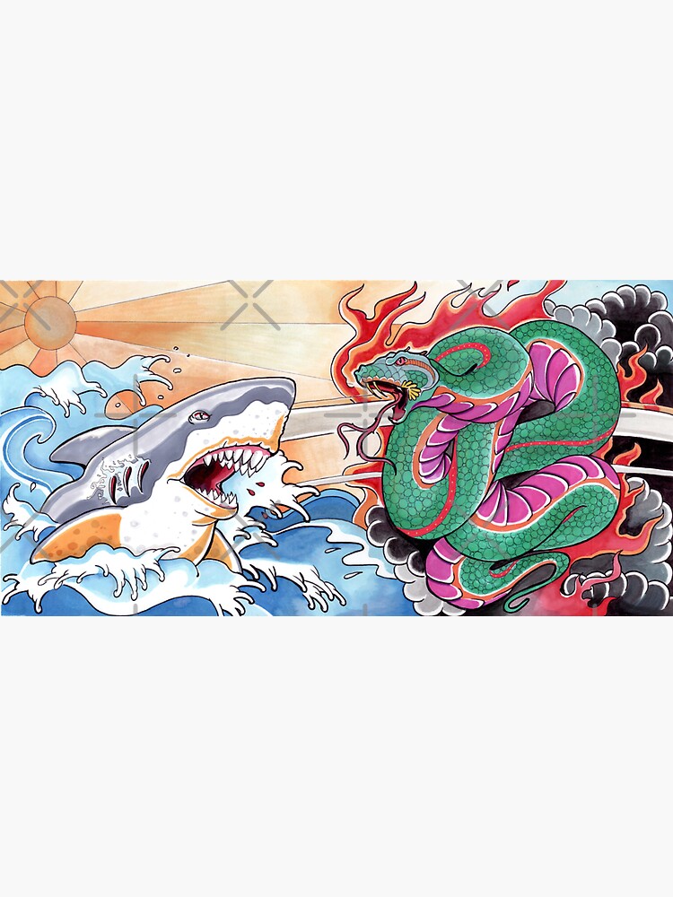 "SHARK AND SNAKE" Sticker for Sale by declantransam | Redbubble