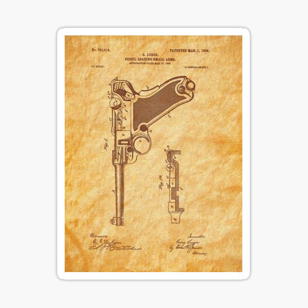 "1904 Luger Pistol Firearm Patent - Gun - Automatic " Sticker by ...