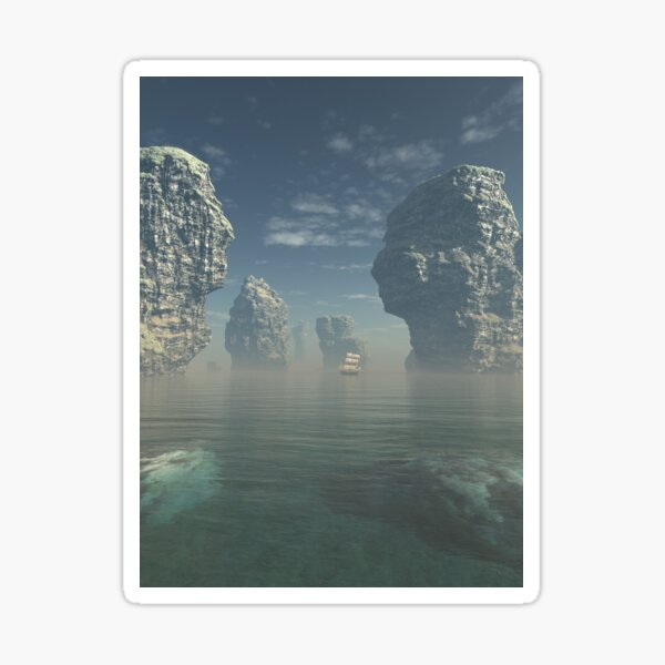 "Sailing Ship and Giant Sea Stacks" Sticker for Sale by algoldesigns ...