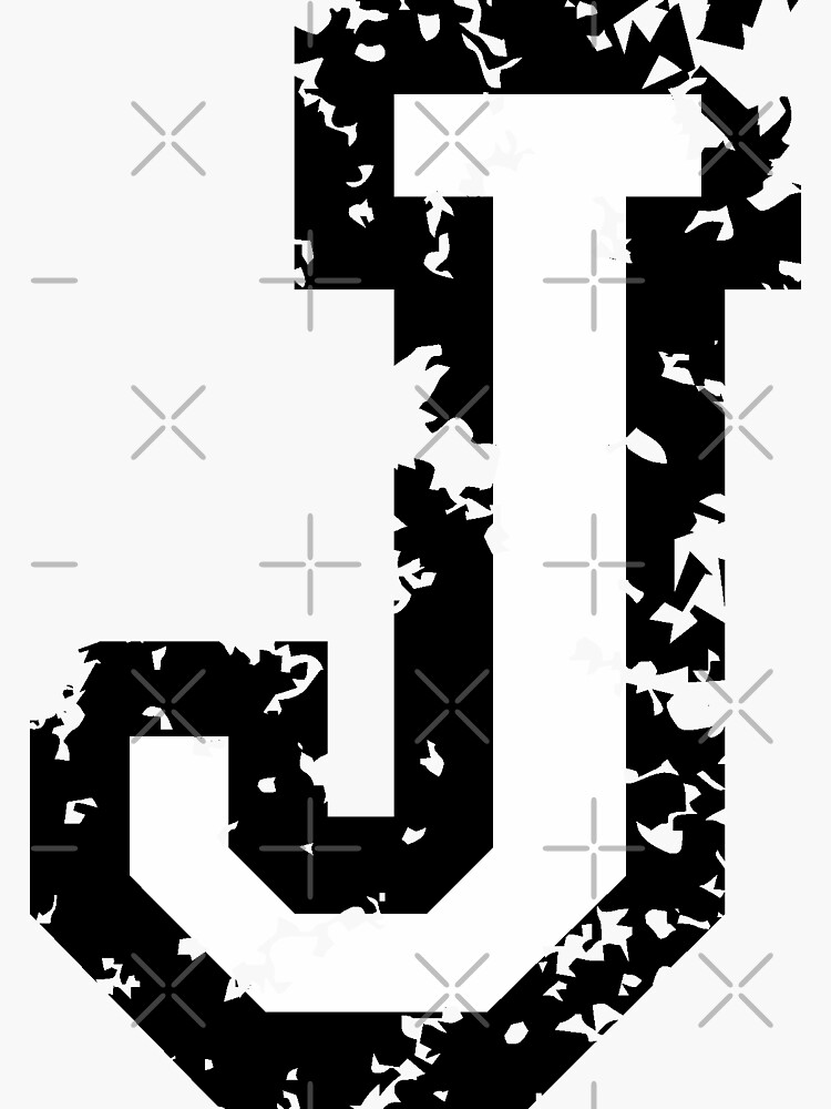 "Letter J (Distressed) two-color black/white character" Sticker for ...