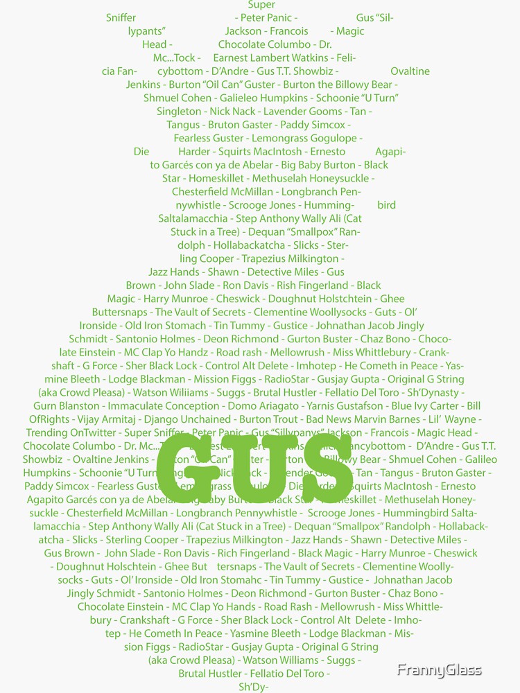 "Gus's Nicknames (Psych)" Sticker for Sale by FrannyGlass | Redbubble