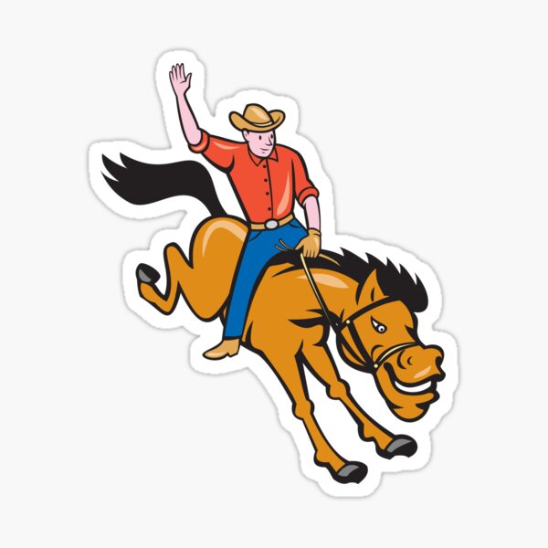 "Rodeo Cowboy Riding Bucking Bronco Cartoon" Sticker for Sale by ...