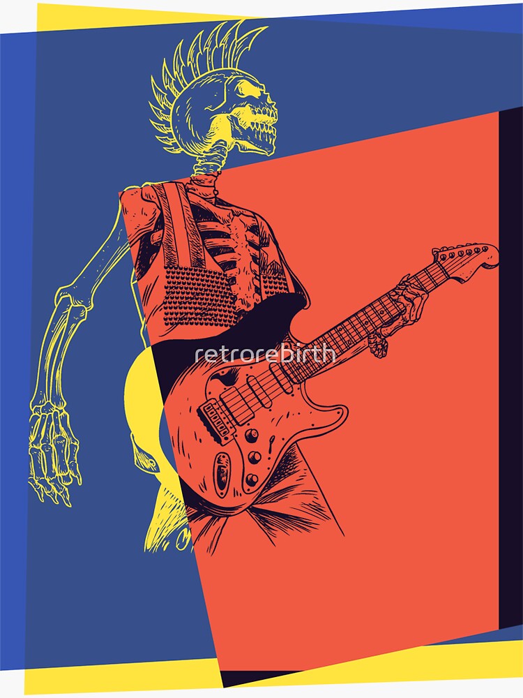 "Pop Art Skeleton Guitar 3" Sticker for Sale by retrorebirth | Redbubble