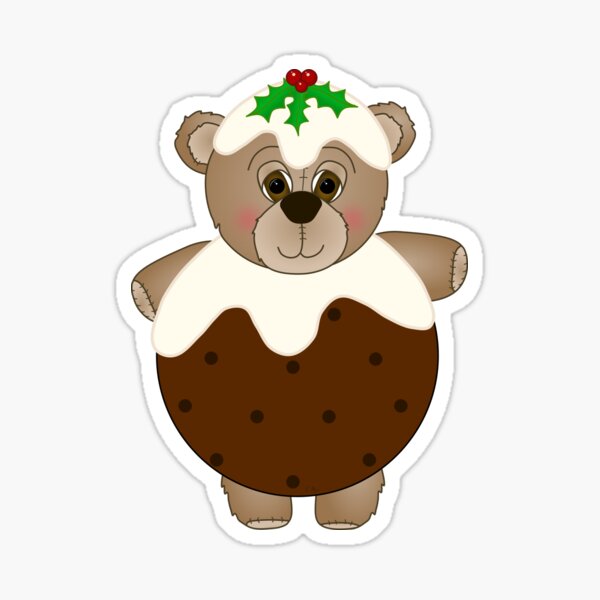 "Cute Teddy Bear Dressed as a Christmas Pudding" Sticker for Sale by ...
