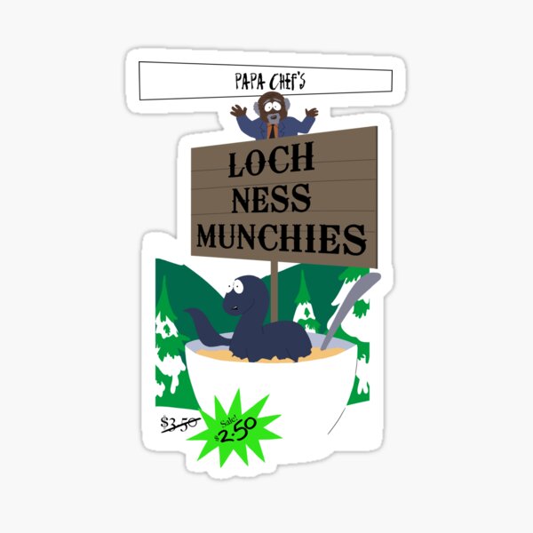 "Papa Chef's Loch Ness Munchies" Sticker by elytian | Redbubble