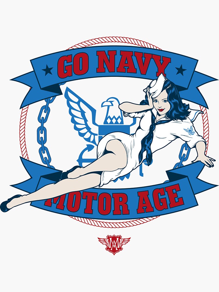"Motor Age Go Navy" Sticker by ryankrupnick | Redbubble