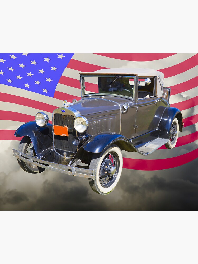 "Model A Ford Roadster With American Flag" Sticker by KWJphotoart ...