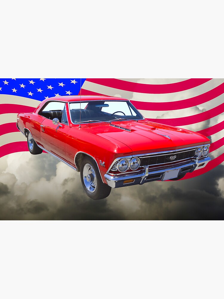 "1966 Chevy Chevelle SS 396 and United States Flag" Sticker by ...