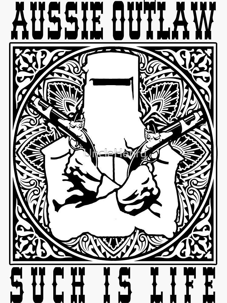 "Ned Kelly Aussie Outlaw in Black" Sticker for Sale by UncleHenry ...