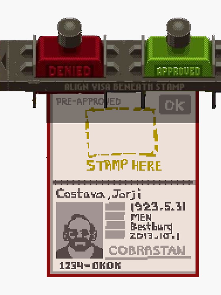 "Papers, Please - Jorji" Sticker by DildoFaggins | Redbubble