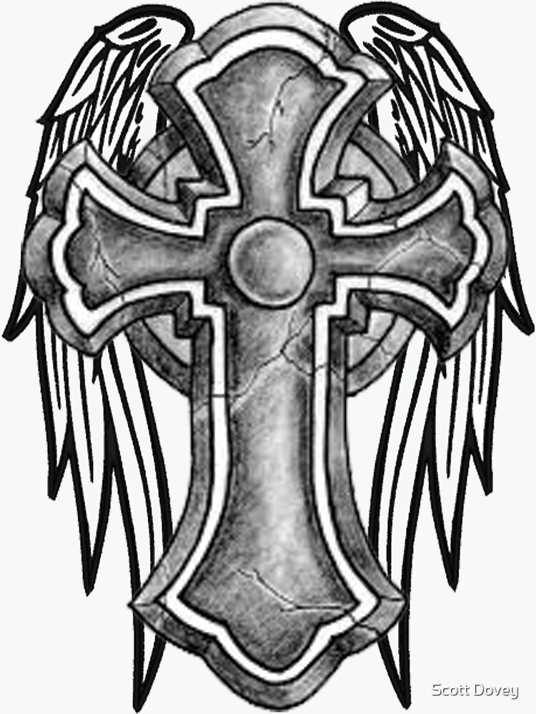 "Winged Cross" Sticker by DoveyS | Redbubble