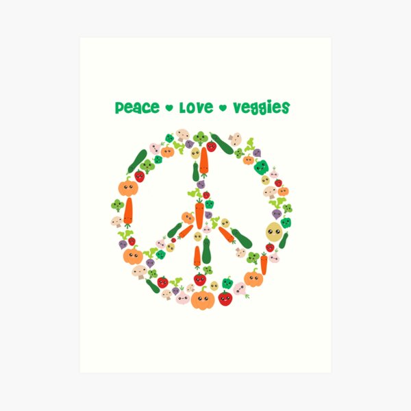 "Kawaii Vegan design Vegetables Peace Sign graphic for Vegggies" Art ...