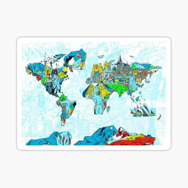 "World Map landmarks 5" Sticker for Sale by BekimART | Redbubble