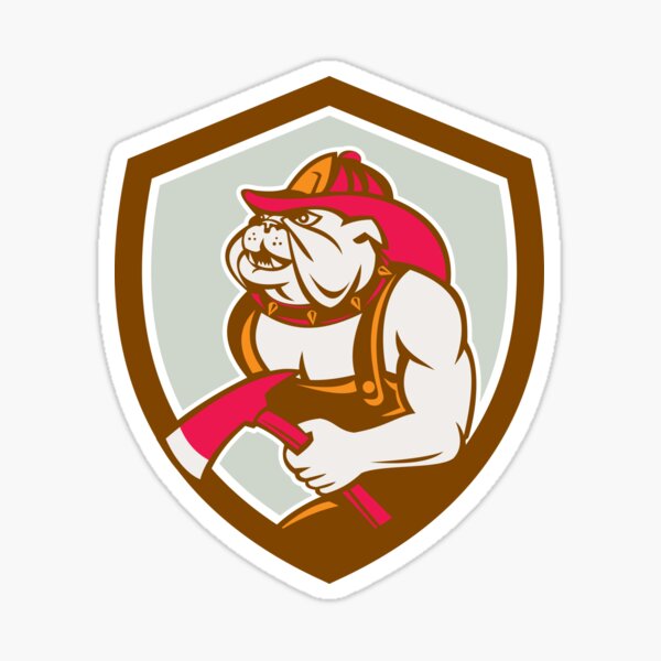"Bulldog Fireman With Axe Shield Retro" Sticker for Sale by patrimonio ...
