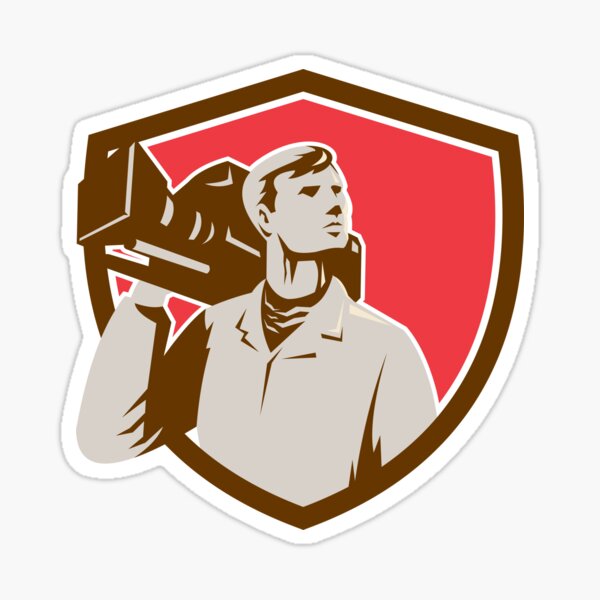 "Cameraman Vintage Video Camera Shield Retro" Sticker by patrimonio ...