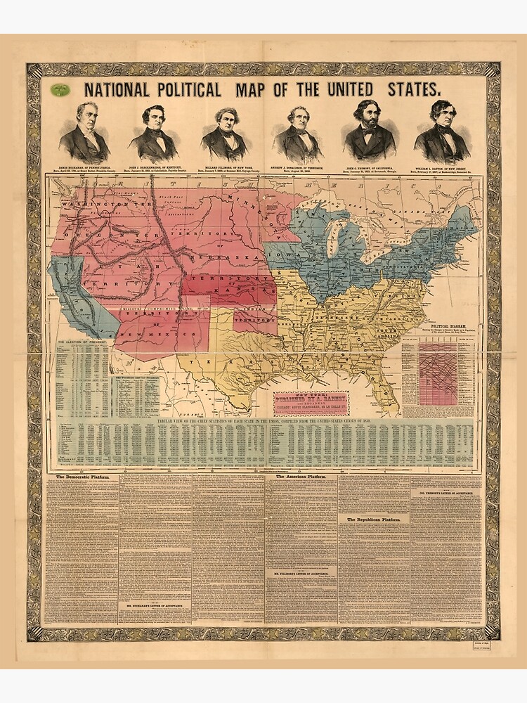 "National Political Map of the United States (1856)" Photographic Print ...