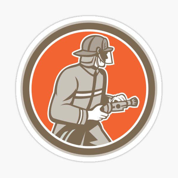 "Fireman Firefighter Fire Hose Circle Retro" Sticker for Sale by ...