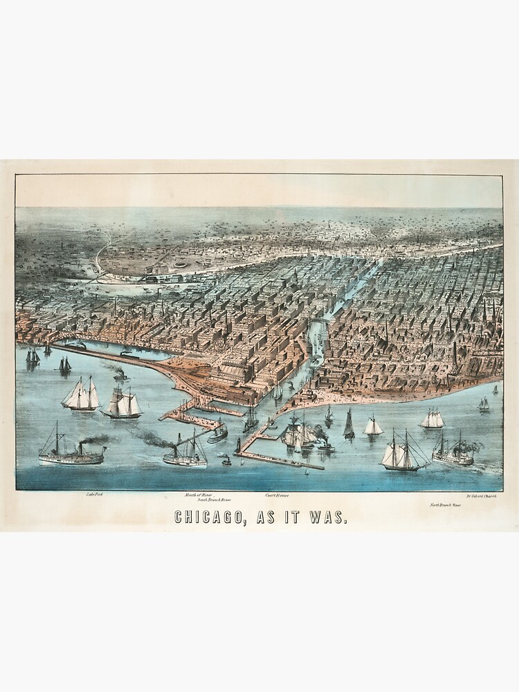 "Vintage Illustration of Chicago as it looked in 1872" Sticker for Sale ...