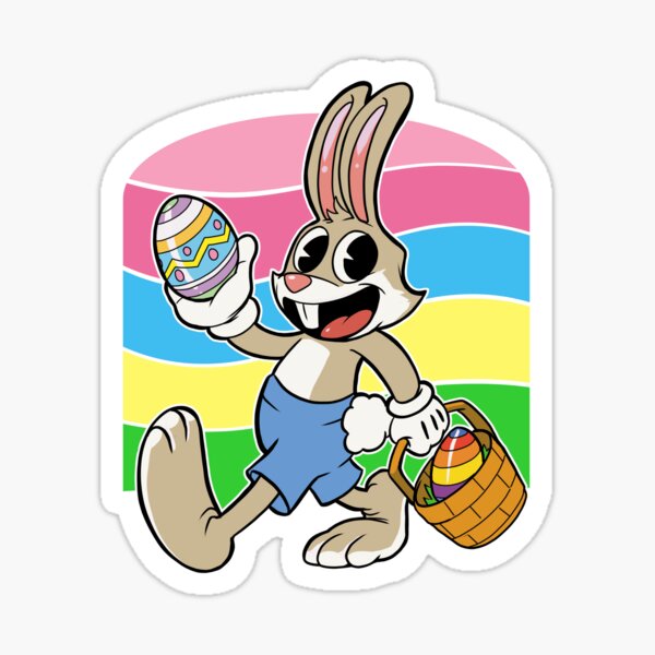"Cartoon Easter Bunny Egg Hunt" Sticker by styleuniversal | Redbubble