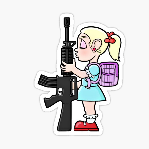 "School girl with gun" Sticker by maxwellw | Redbubble