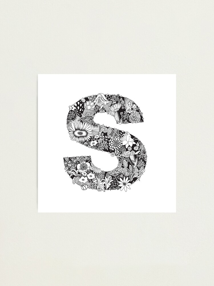 Lámina fotográfica «Letra S | Blanco y negro | Patrón de flores ...