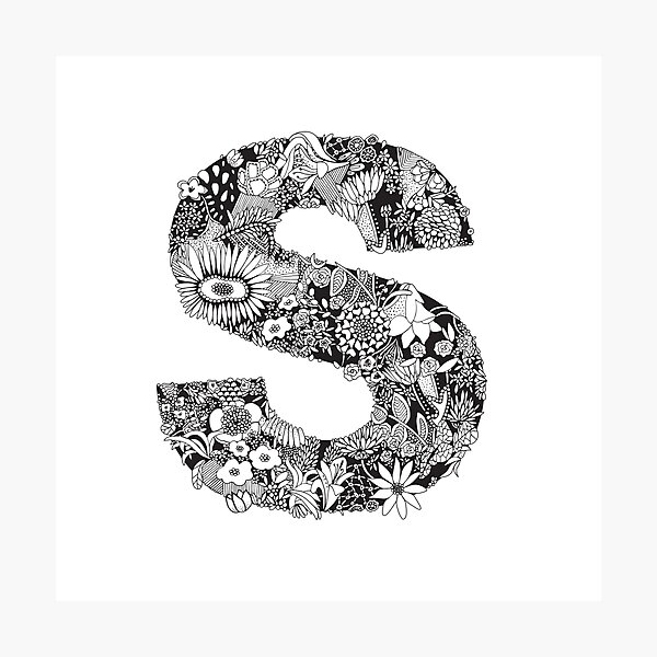 Lámina fotográfica «Letra S | Blanco y negro | Patrón de flores ...