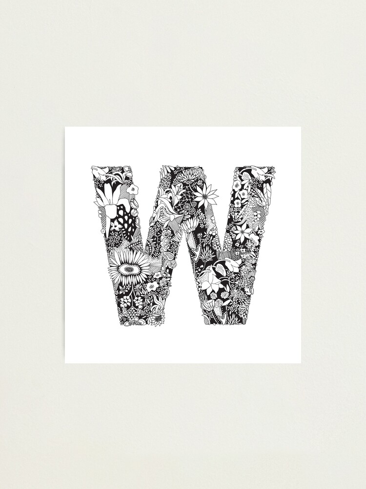 Lámina fotográfica «Letra W | Blanco y negro | Patrón de flores ...