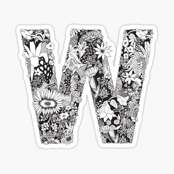 Pegatina «Letra W | Blanco y negro | Patrón de flores | Tipografía ...