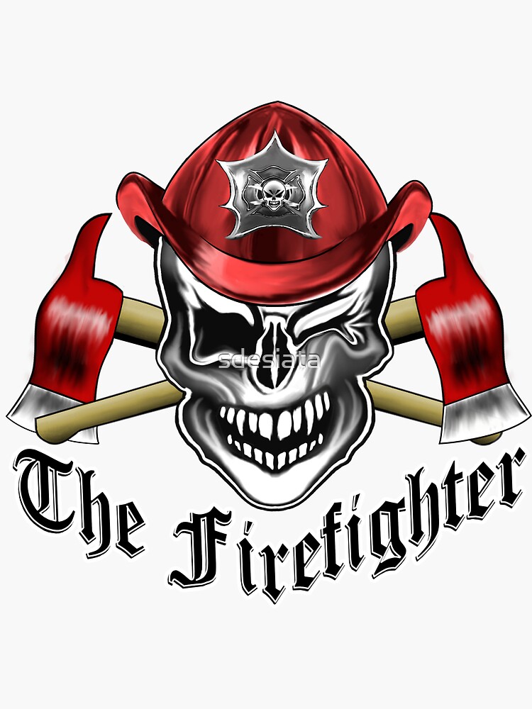 "Firefighter Skull 6.5" Sticker by sdesiata | Redbubble
