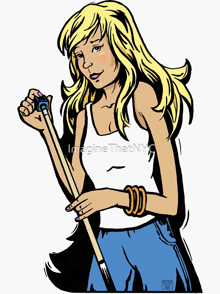 "Girl Pool Player" Sticker for Sale by ImagineThatNYC | Redbubble