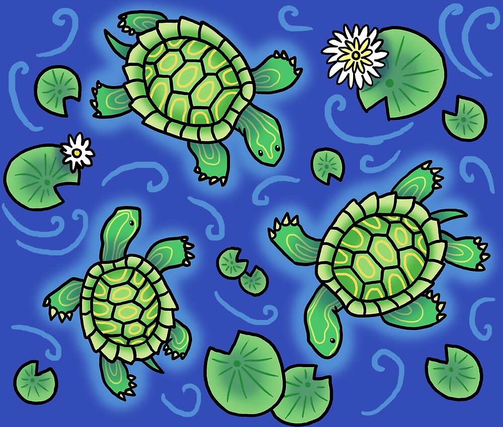 "Cute Turtles and Lily Pads" by Ashley Veldhuis | Redbubble