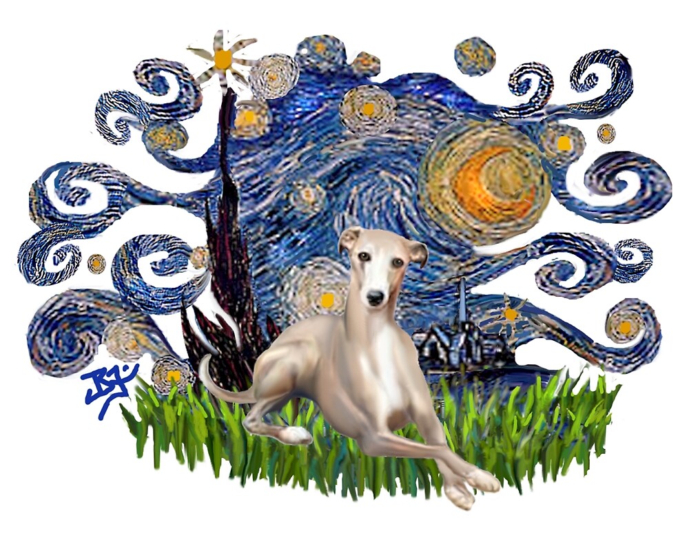 "Starry Night Free Form with a Fawn Whippet (lying down)" by ...