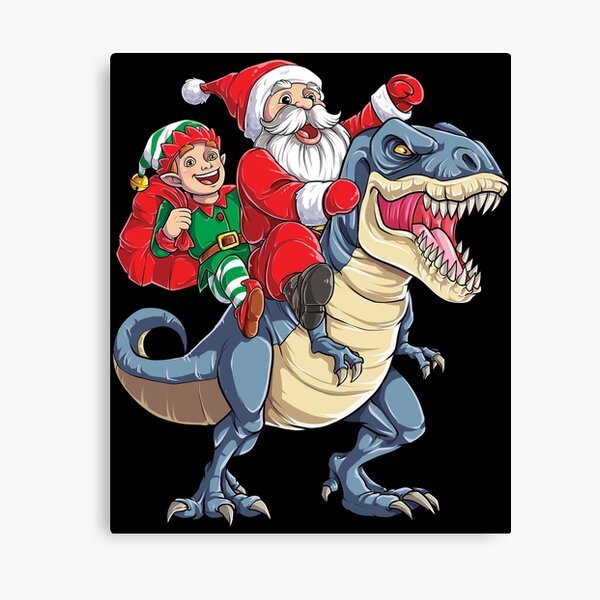 "Elf Santa Dinosaur T rex T shirt Christmas kids Boys Gifts" Canvas ...