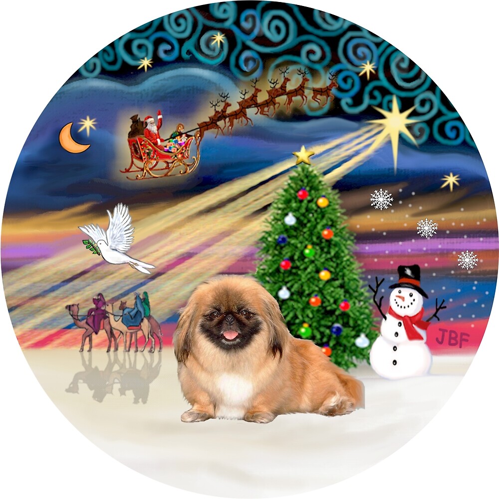 "Christmas Magic with a Pekingese (orange)" by JeanBFitzgerald | Redbubble