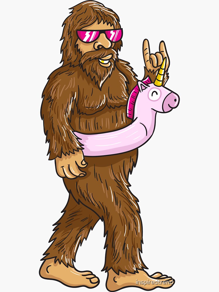 "Pool Party Sasquatch Bigfoot Unicorn Float Print" Sticker for Sale by ...