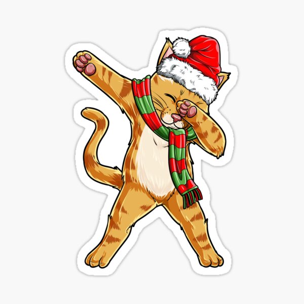 "Dabbing Cat Santa T Shirt Christmas Kids Boys Girls Gifts" Sticker for ...