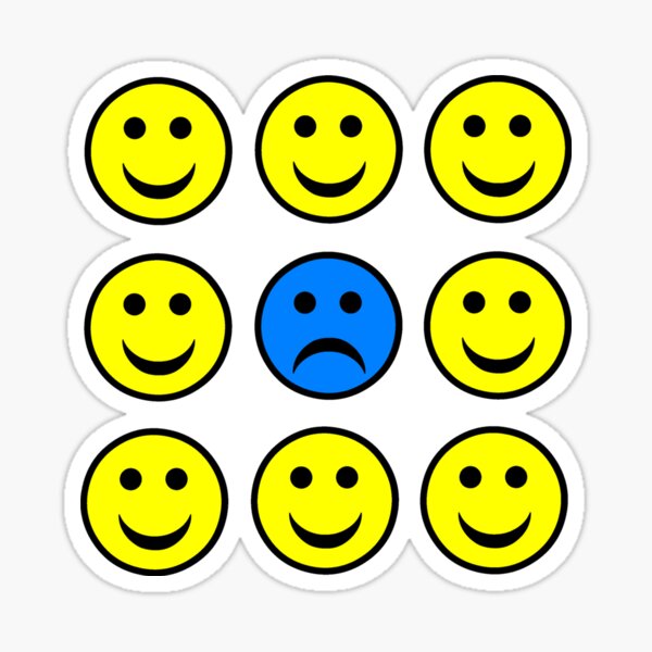 "Sad Smiley Face in a Crowd of Happy Smilies" Sticker for Sale by ...