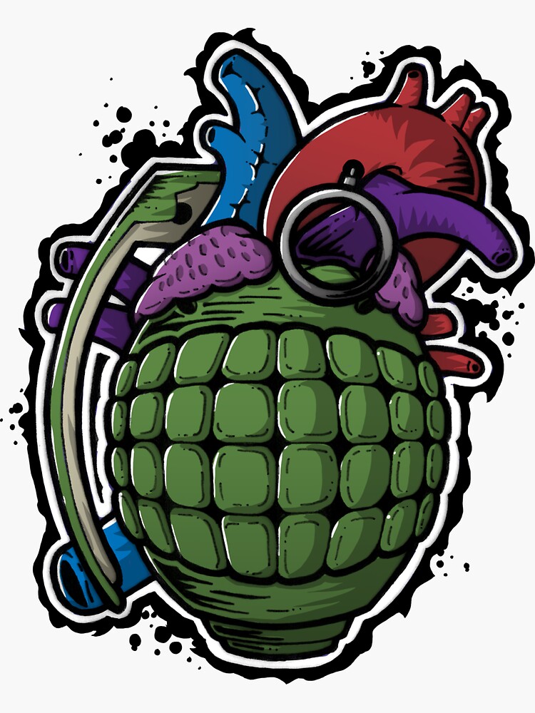 "Heart Hand Grenade" Sticker for Sale by BenjyyHart | Redbubble