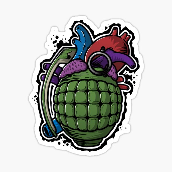 "Heart Hand Grenade" Sticker for Sale by BenjyyHart | Redbubble